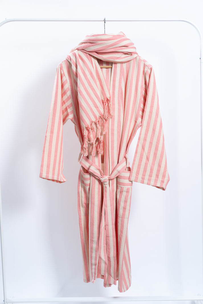 Girit Pink Robe - Turkish Linen Robe – Eastern Woven