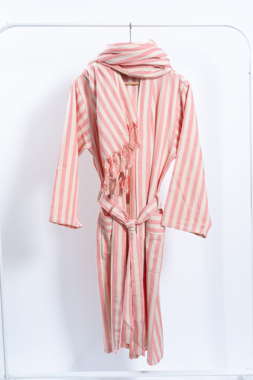Girit Pink Robe - Turkish Linen Robe – Eastern Woven